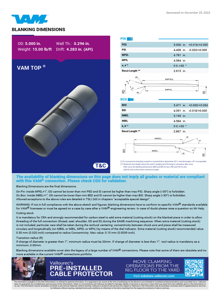 BLANKING VAM TOP ® 5in. 15lb-ft API Drift 87.5% | PDF