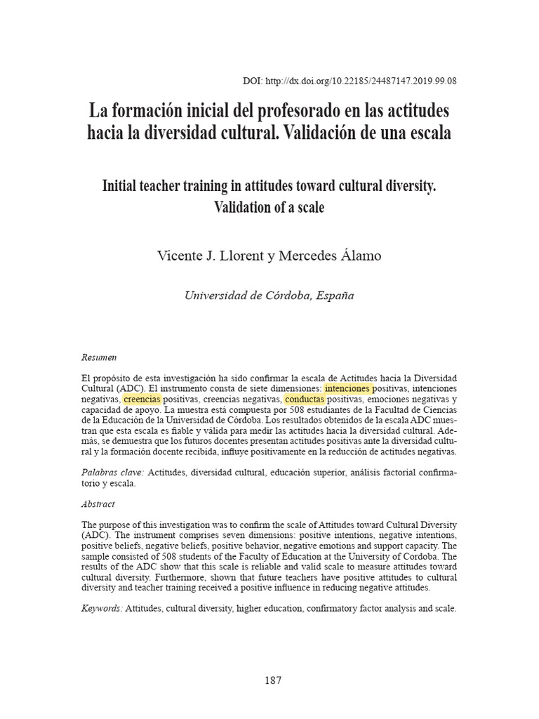 La Formación Escala de Actitudes Diversidad Cultural - 2019 Instrumento | PDF | Alfa de Cronbach ...