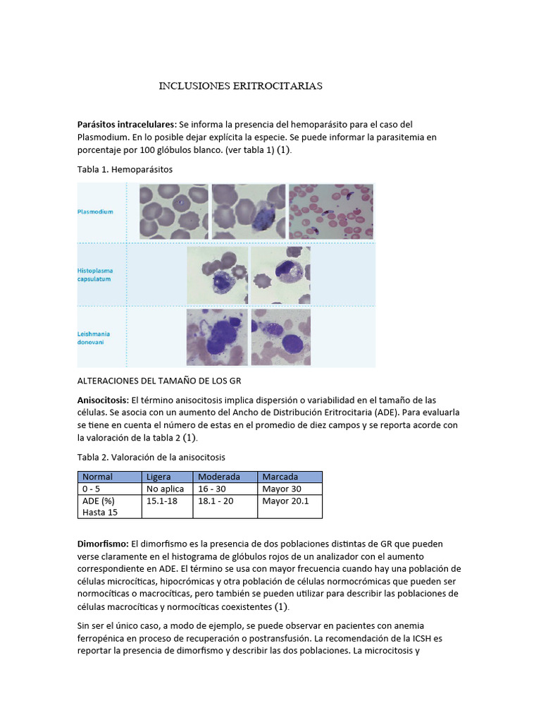 Anomalías Eritrocitarias y Hemoparásitos | PDF | Glóbulo rojo | Anemia