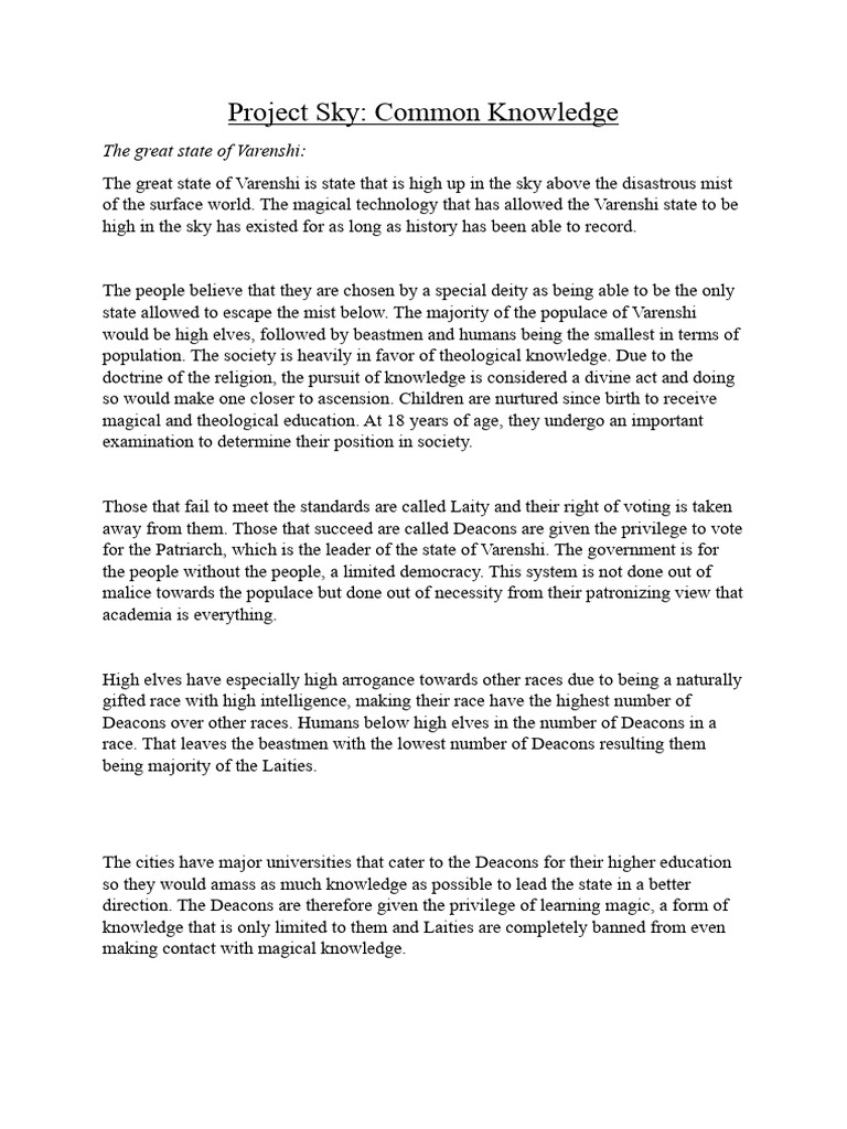 Project Sky Common Knowledge | PDF