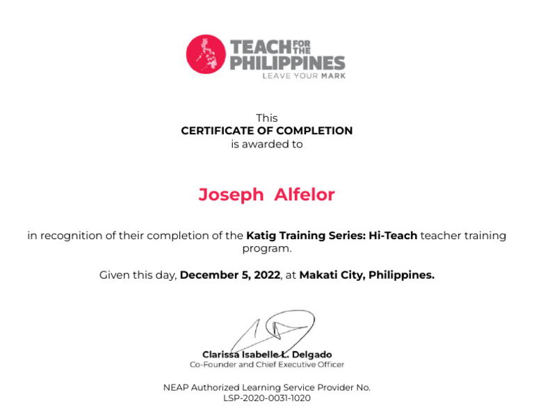 Katig Hi-Teach Completion Certificate - Full Name | PDF