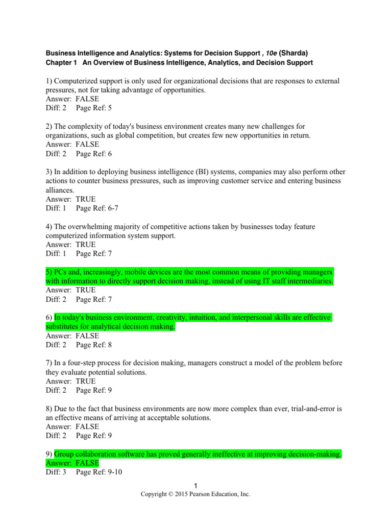 Chapter 1 Material Test Bank Business Intelligence | PDF