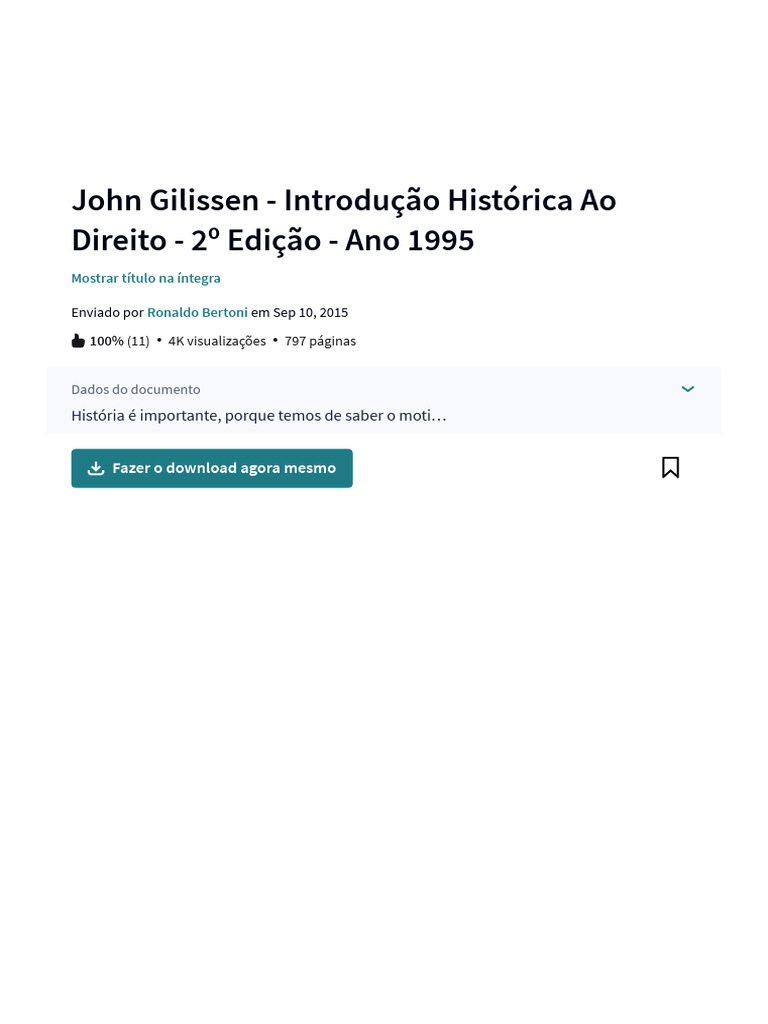 John Gilissen - Introdução Histórica Ao Direito - 2º Edição - Ano 1995 ...