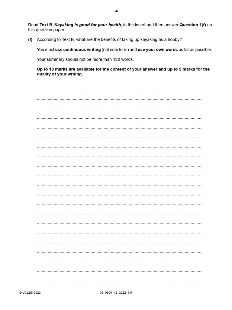 Summary Writing (Kayaking) Question | PDF | Home & Garden