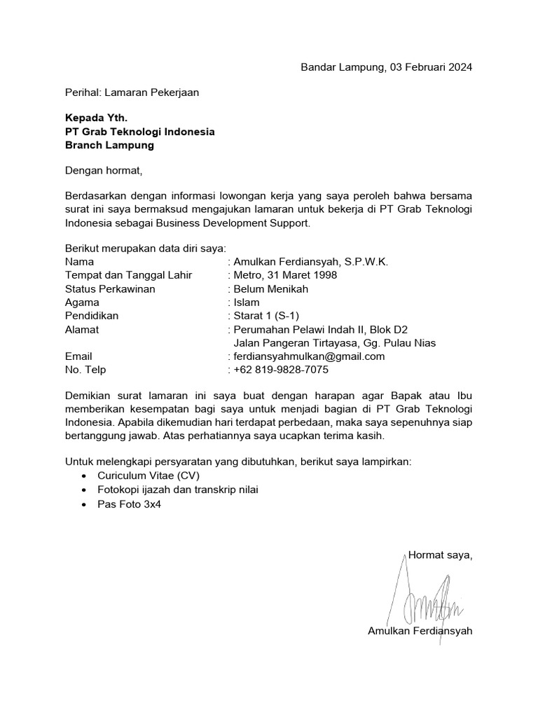 Lamaran Pekerjaan di PT Grab Teknologi | PDF