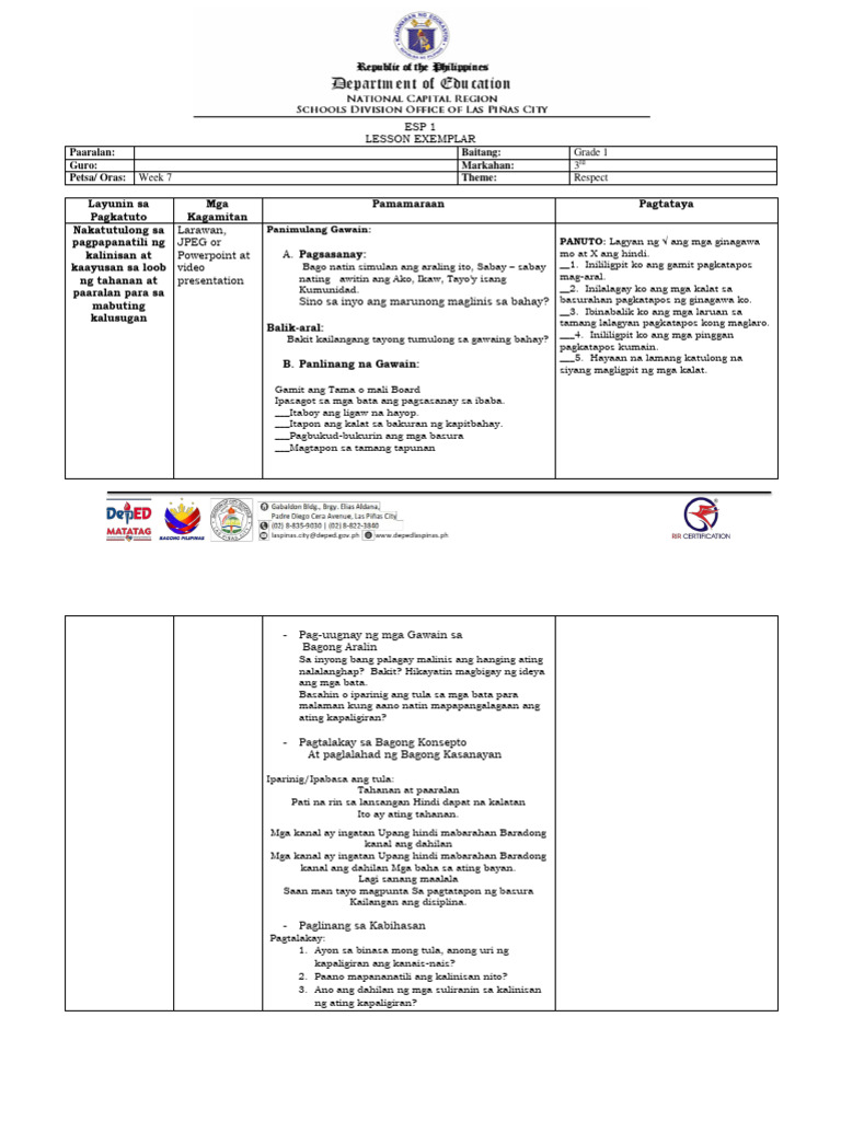 Esp-1-Week 7-Lesson Exemplar | PDF