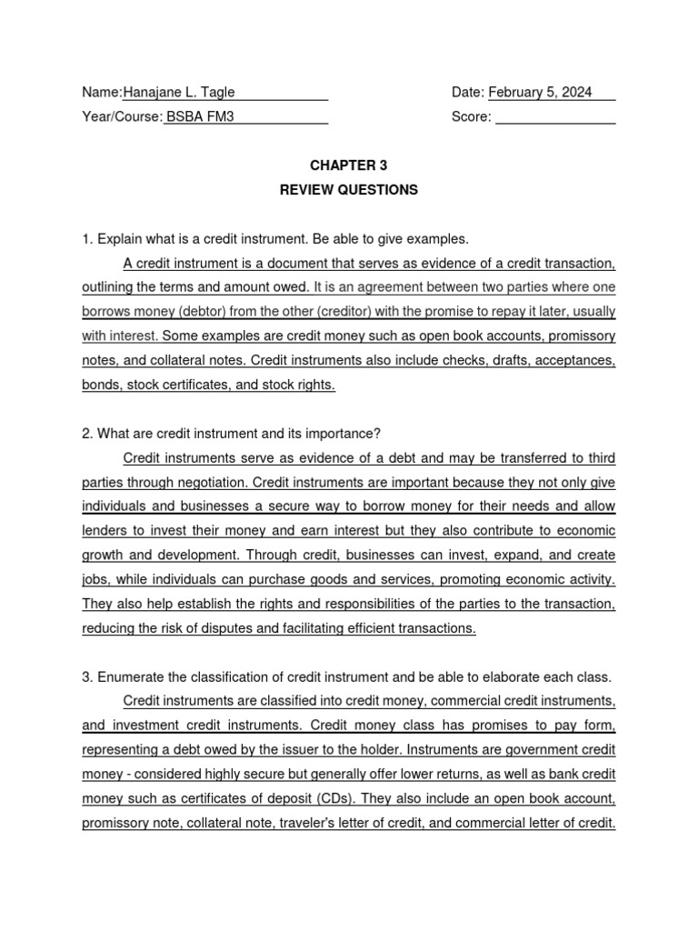 CHAPTER 5 ACTIVITIES CREDIT AND COLLECTION | PDF | Finance & Money Management | Credit