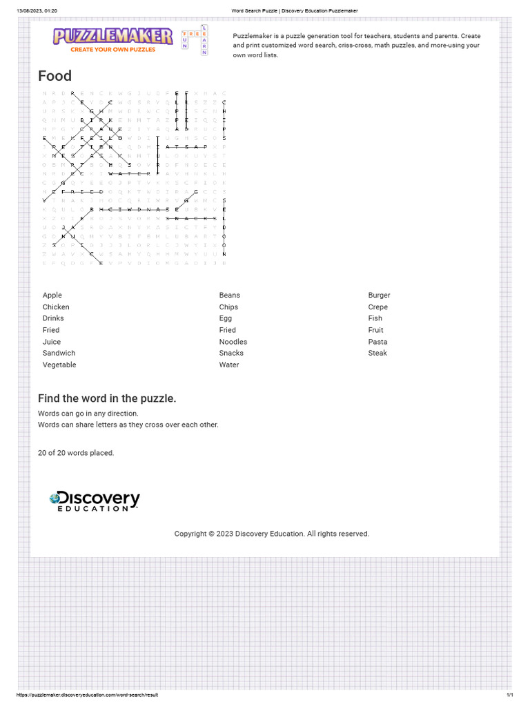Word Search Puzzle - Discovery Education Puzzlemaker | PDF