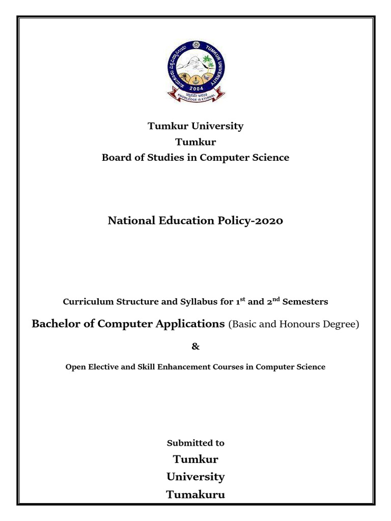 National Education Policy-2020: Tumkur University Tumkur Board of Studies in Computer Science ...