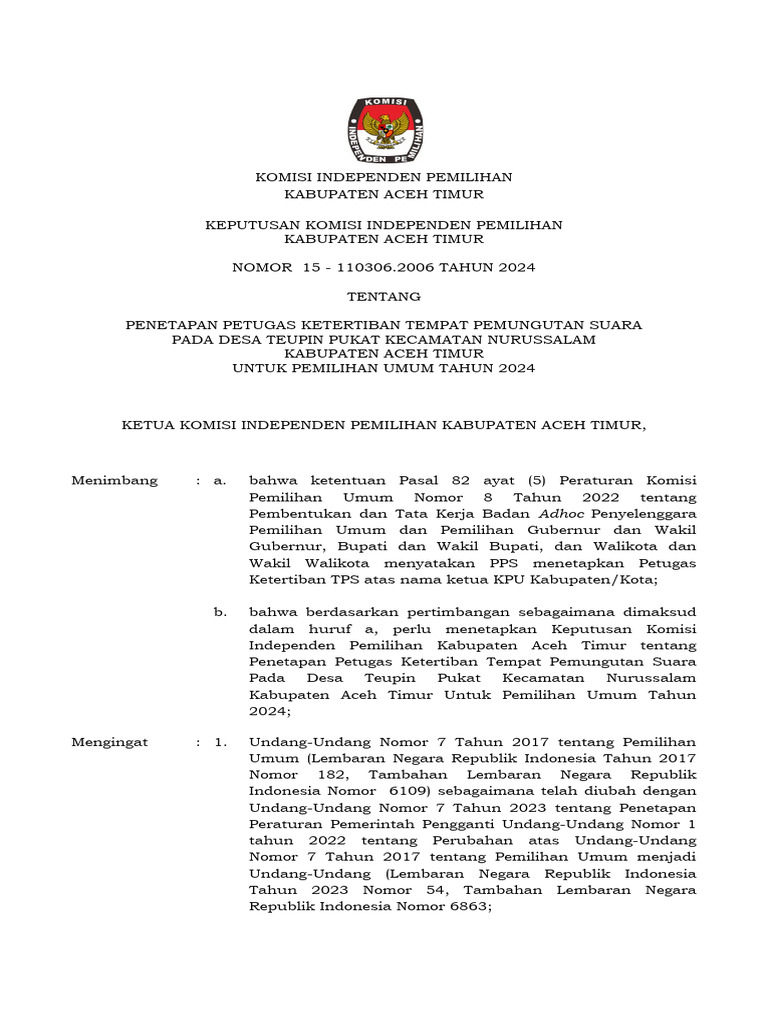 Template SK Petugas Pengamanan TPS | PDF