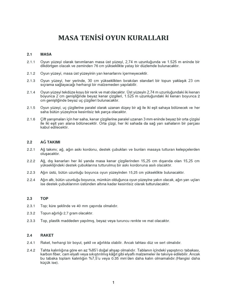 Masa Tenisi Oyun Kurallari 2023 Enson v2 | PDF