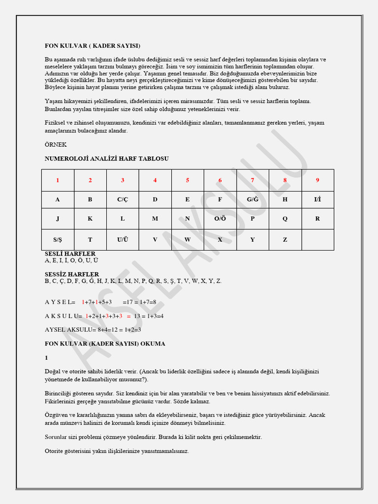 Numeroloji̇ 2. Ders Fon Kulvar | PDF