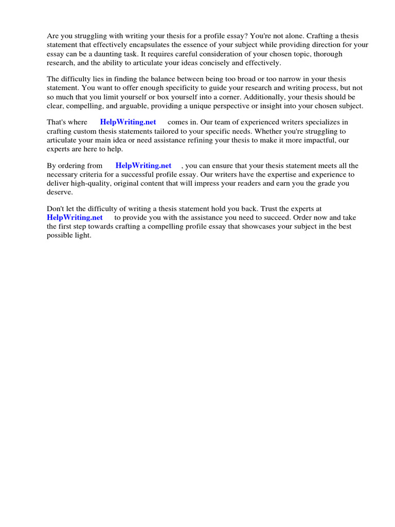 Thesis For A Profile Essay | PDF