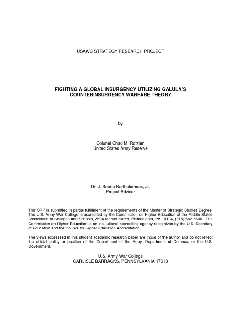 Fighting A Global Insurgency Utilizing Galula'S Counterinsurgency ...