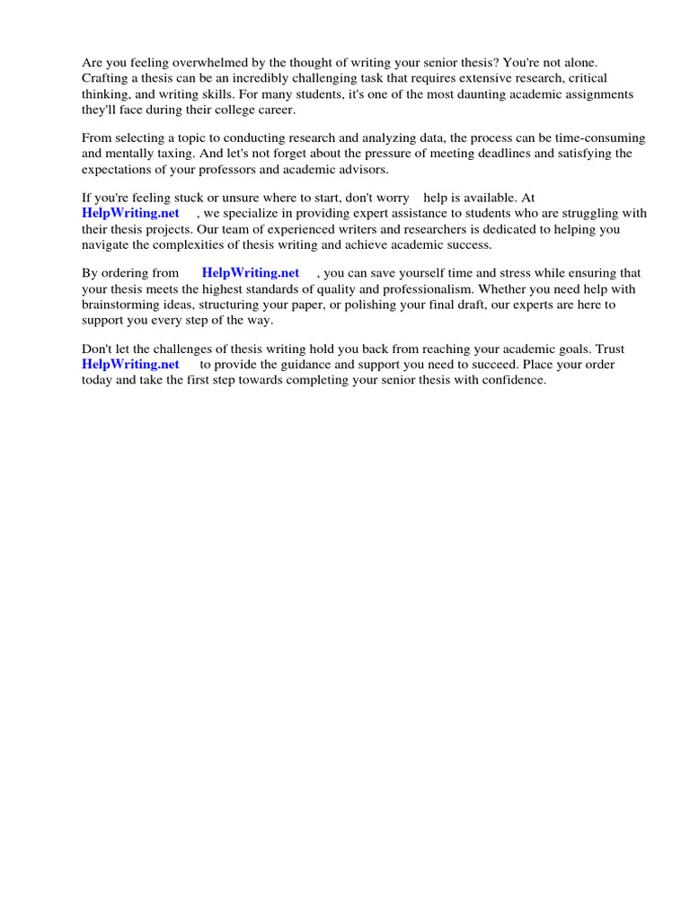 Senior Thesis Writing Assistance Guide | PDF | Thesis | Biodiversity