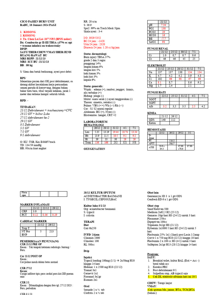 Cico Icu Burn Unit Karawang 10 Jan Pagi | PDF