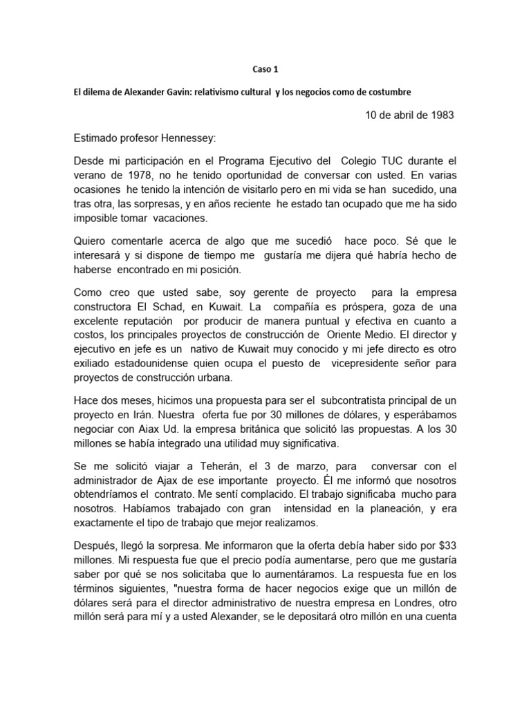 Caso 1 El Dilema Del Alexander GAvin. Aplicación Del Proceso ...