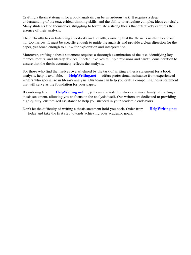 Thesis Statement For A Book Analysis | PDF | Thesis | Essays