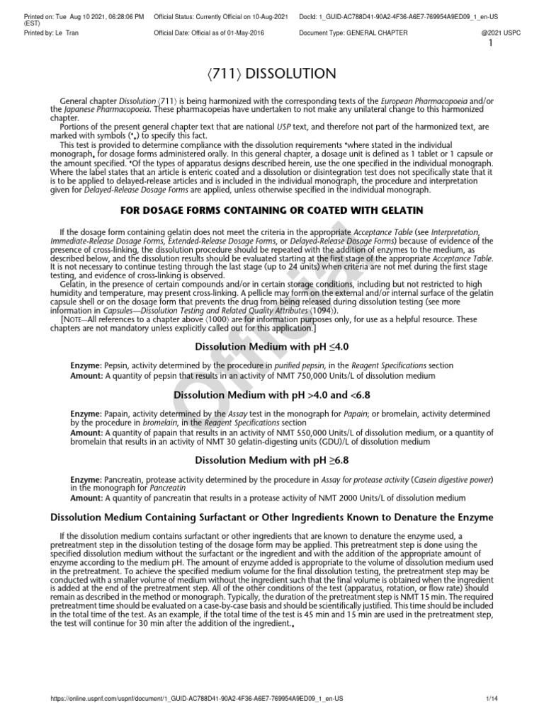 Pharmacopoeia Dissolution Guide | PDF | Medicinal Chemistry | Pharmacy