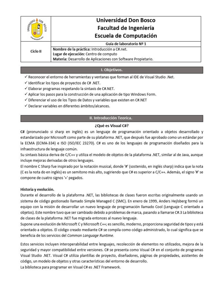 Guia 01 - Guia | PDF | C Sharp (lenguaje de programación) | .NET Framework