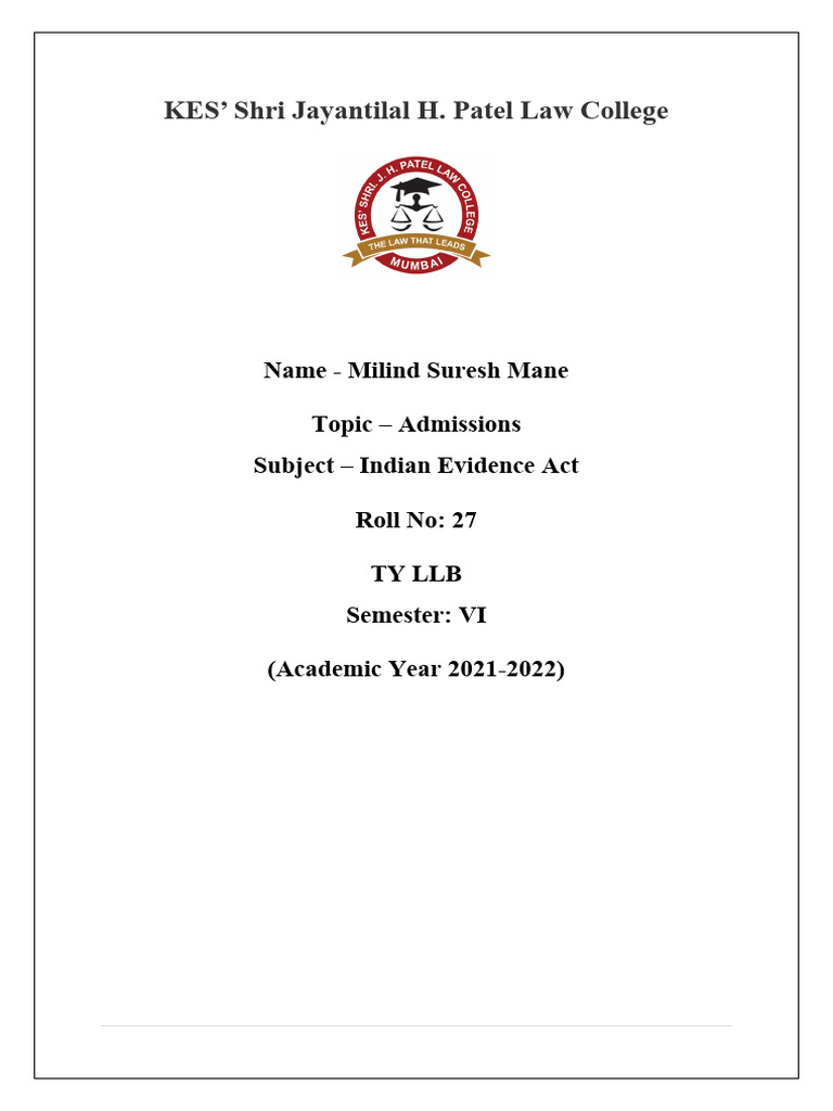 KES' Shri Jayantilal H. Patel Law College | PDF | Evidence (Law ...