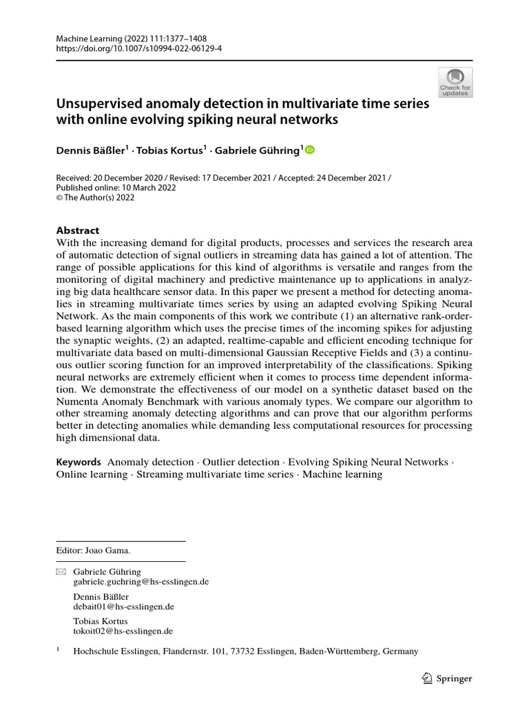 Unsupervised Anomaly Detection in Multivariate Time Series | PDF | Artificial Neural Network ...