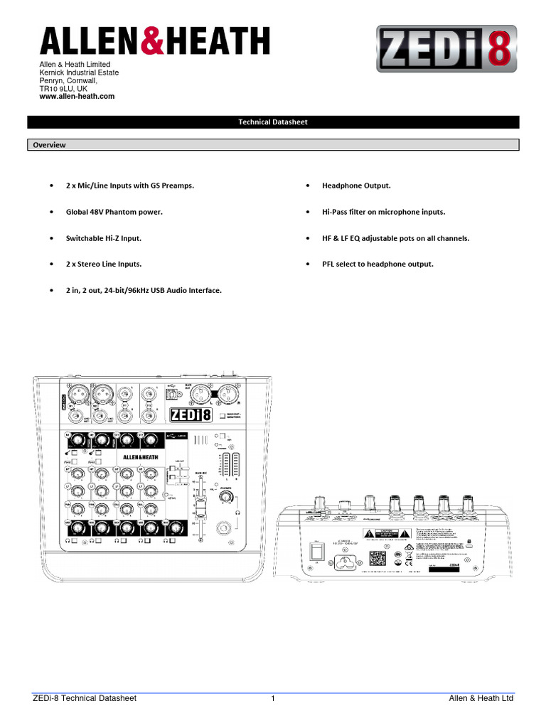 ZEDi 8 Technical Datasheet | PDF | Microphone | Electrical Engineering