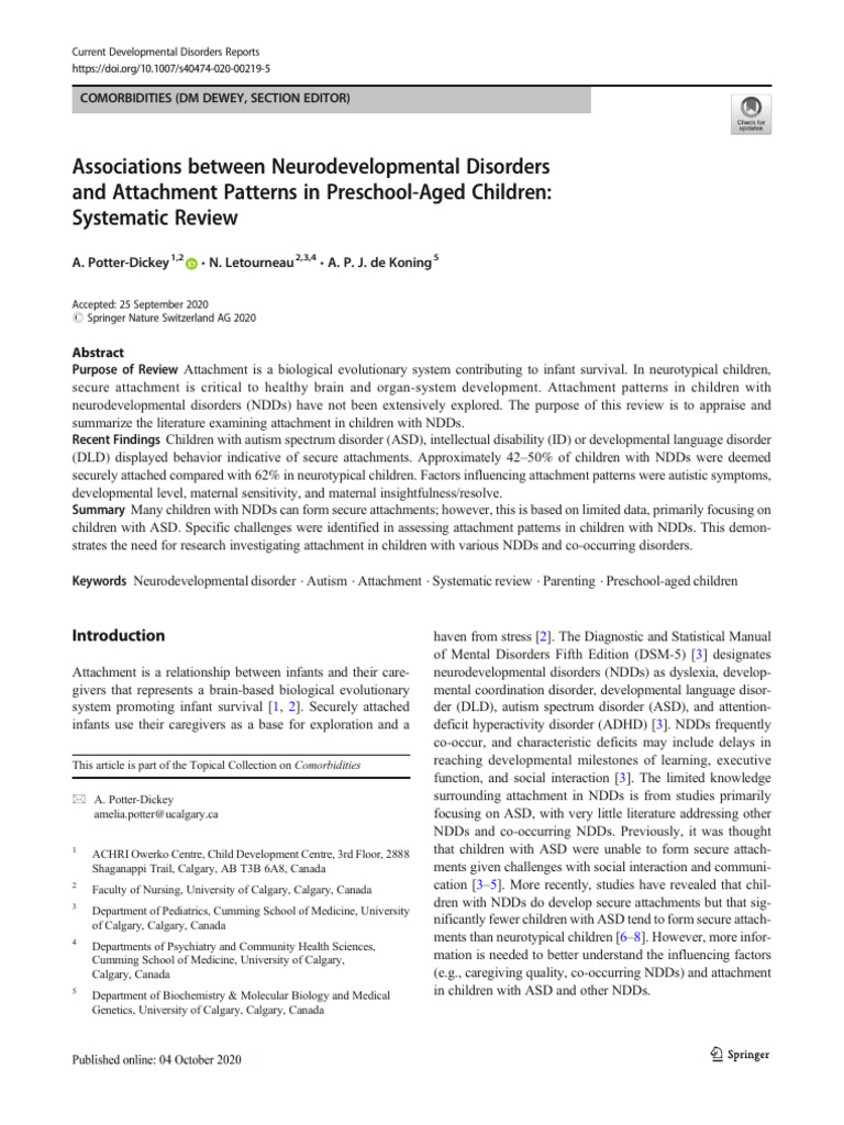 Associations Between Neurodevelopmental Disorders and Attachment Patterns in Preschool-Aged ...
