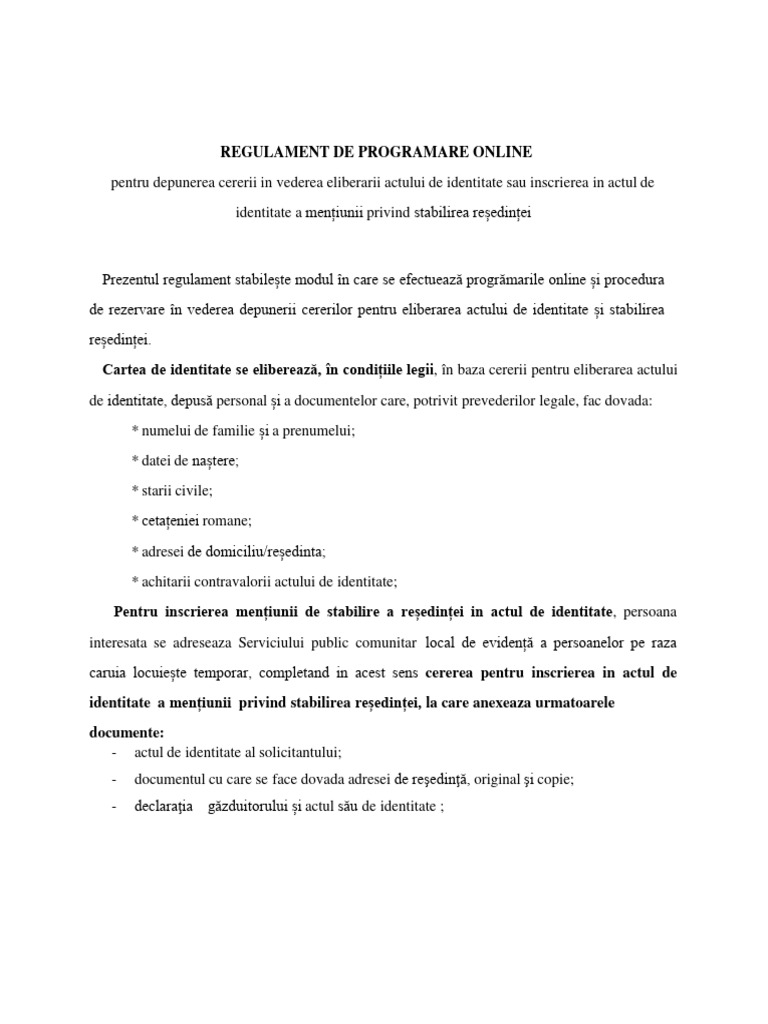 Valcea - Regulament Programare Buletin | PDF