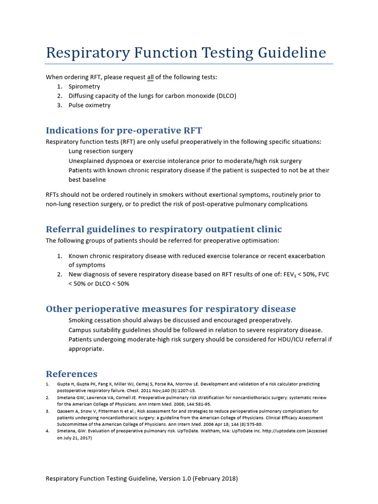 Respiratory Function Test Guideline | PDF | Health Care | Pulmonology
