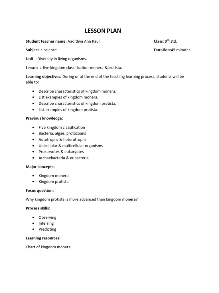Lesson plan | PDF | Biology | Organisms