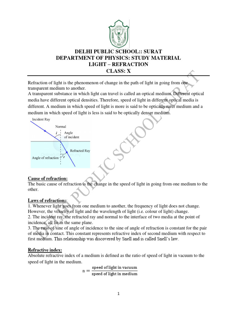 Light Refraction | PDF | Refractive Index | Refraction
