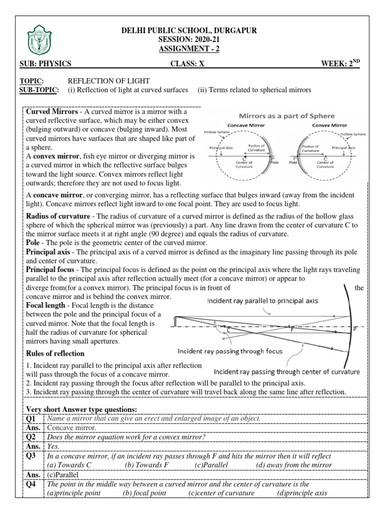 Physics Cl10 Assign2 | PDF | Mirror | Glass Applications