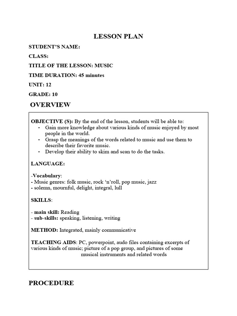 Lesson Plan Model For Teaching 4 Skills Pdf