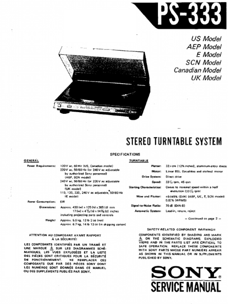 Sony PS 333 Manuel de Service | PDF