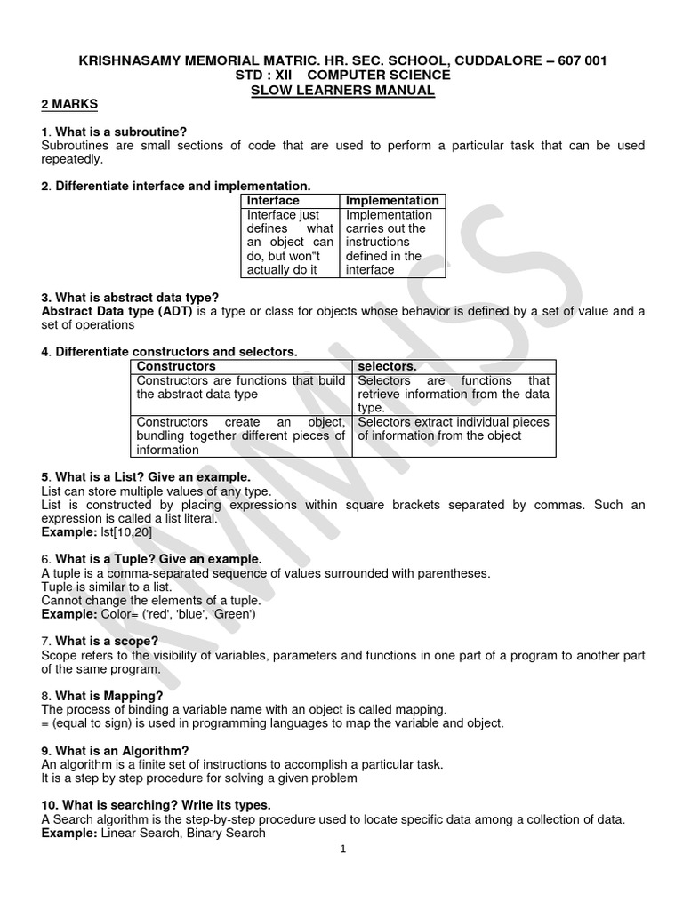 12 Cs Slow Learners Mat 2023-24 | PDF | Relational Database | Control Flow