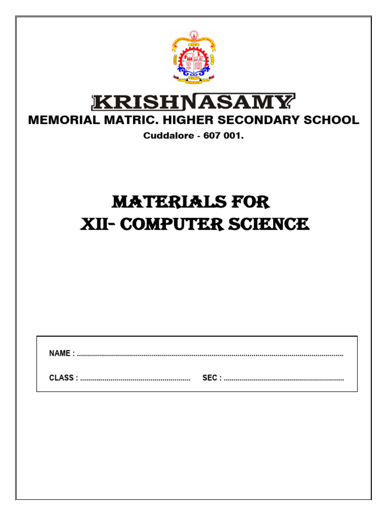 Computer Science Study Materials XII | PDF | Parameter (Computer ...