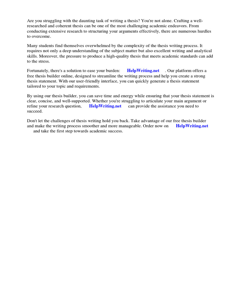Free Thesis Statement Builder Online | PDF | Thesis | Essays