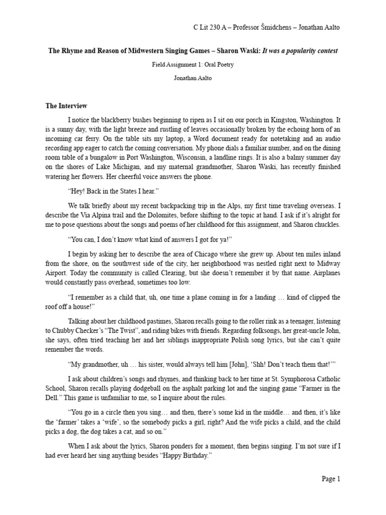 Midwestern Singing Games Analysis | PDF