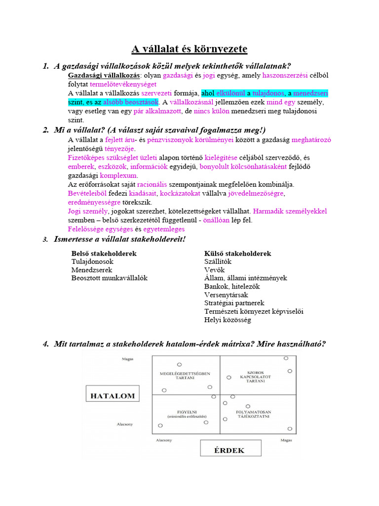 Vállalatgazdaságtan Vizsga | PDF