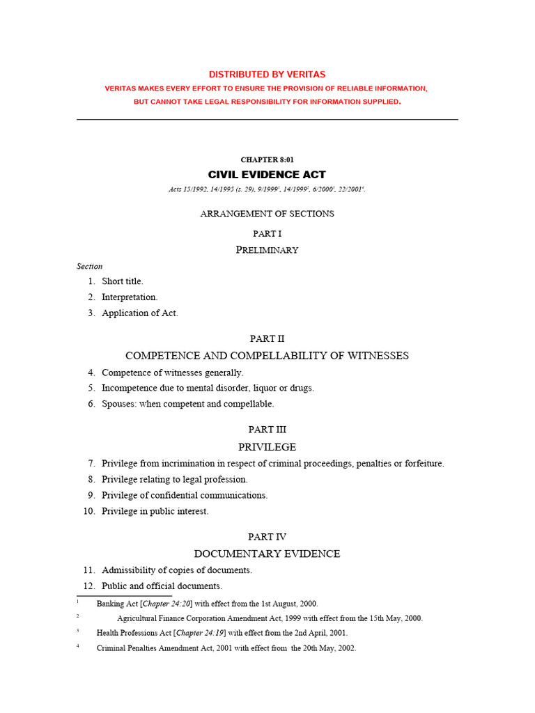 Civil Evidence Act Overview Zimbabwe | PDF | Evidence (Law) | Witness