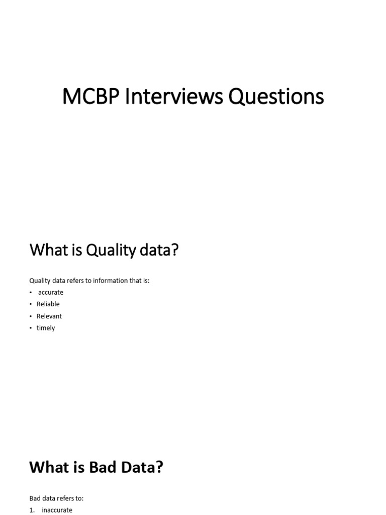 MCBP Interviews Questions | PDF