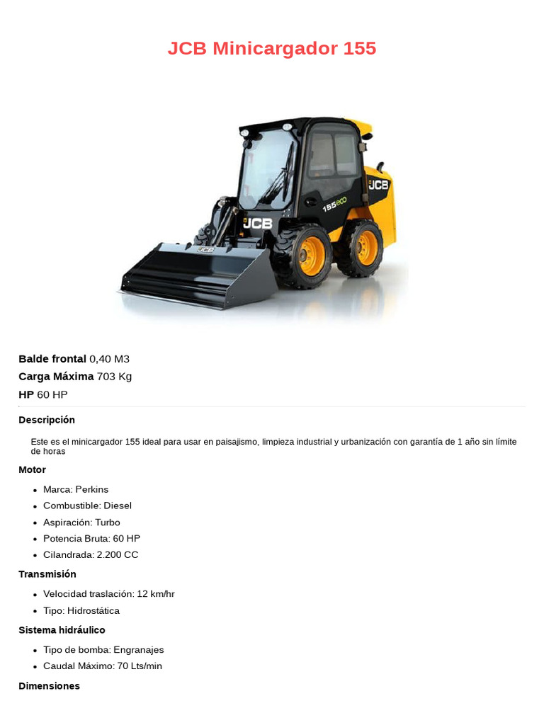 Minicargador 155 JCB | Descargar gratis PDF | Vehículos | Vehículo de motor