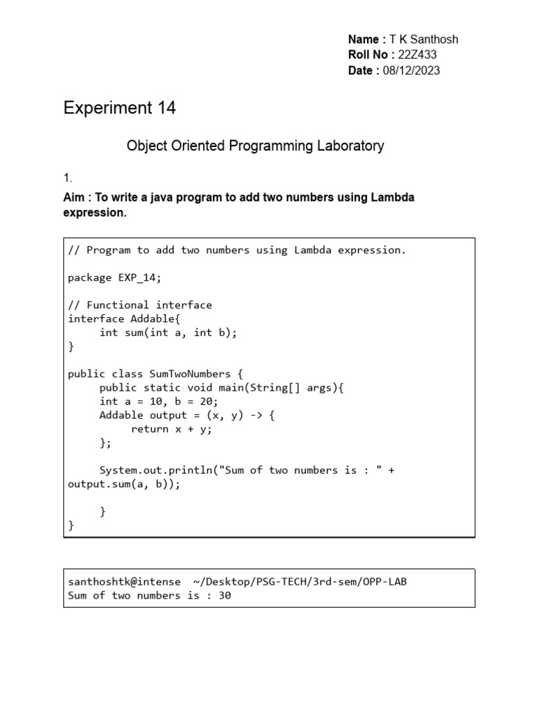 Experiment 14 22z433 Pdf Anonymous Function Theoretical Computer