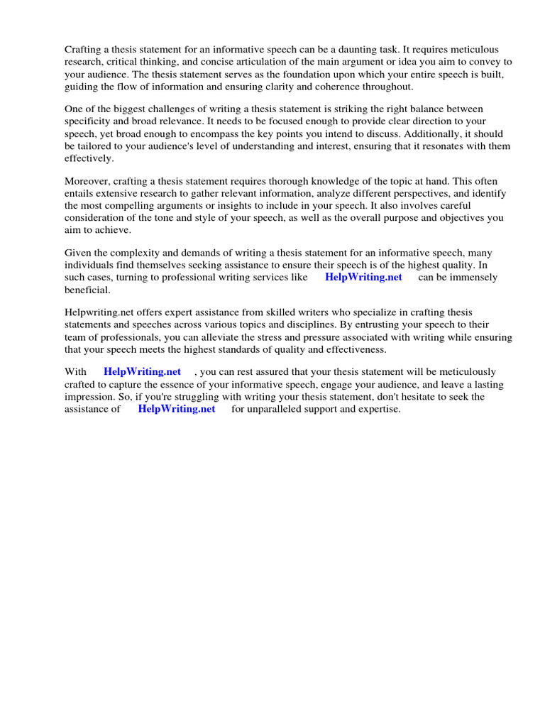 Thesis Statement Informative Speech Example | PDF | Essays | Thesis