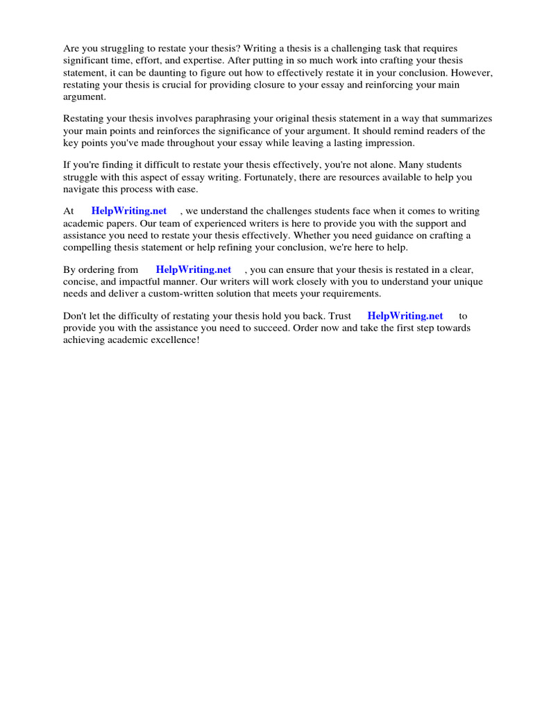 How Can I Restate My Thesis | PDF | Thesis | Essays
