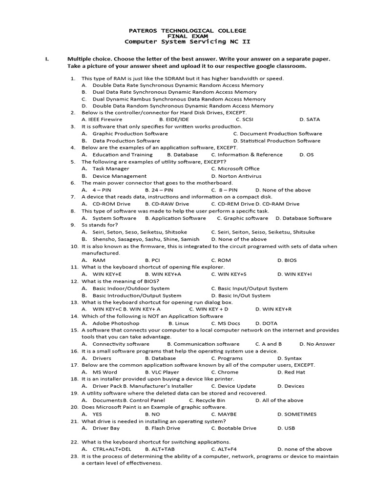 PTC Final Exam | PDF | Bios | Random Access Memory