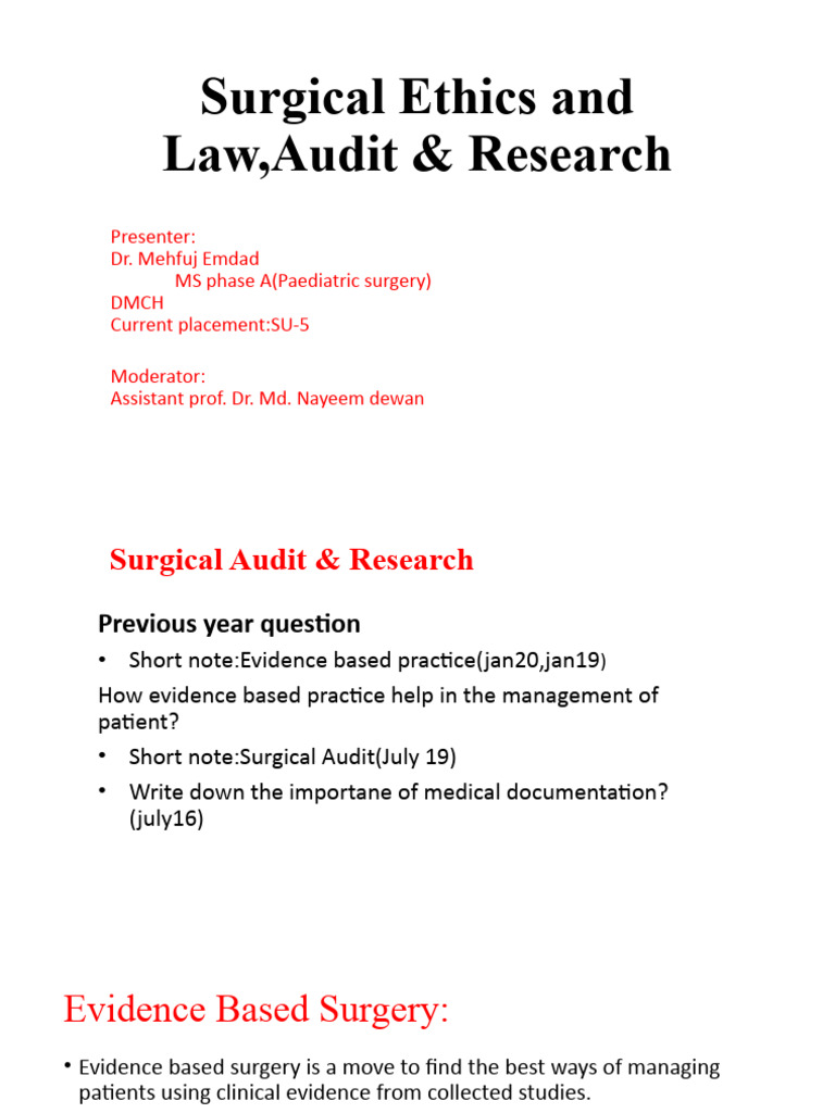 Surgical Ethics and Law, Audit & Research | PDF | Medicine | Surgery