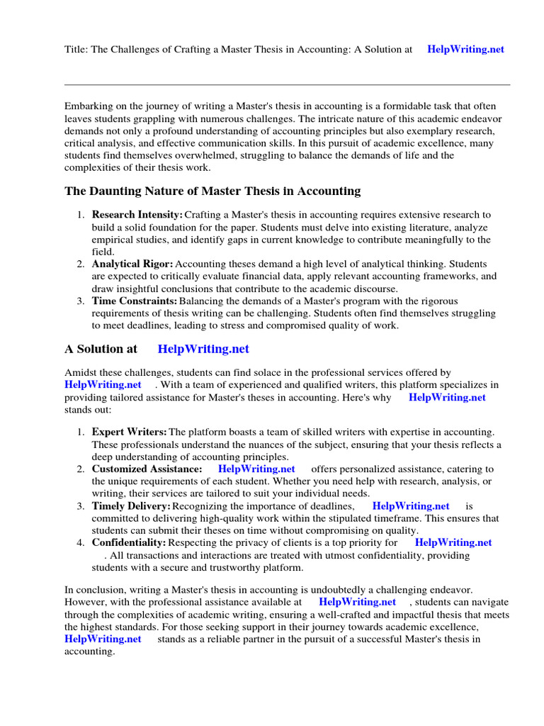 Master Thesis Help in Accounting | PDF | Thesis | Valuation (Finance)
