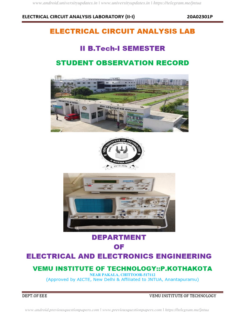 JNTUA Electrical Circuit Analysis Lab Manual R20 | PDF | Engineering | Resonance